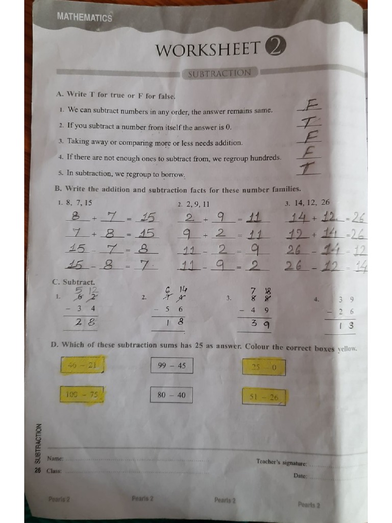 20211001 Class 2 Maths Worksheet (page no 26 to 34) | PDF