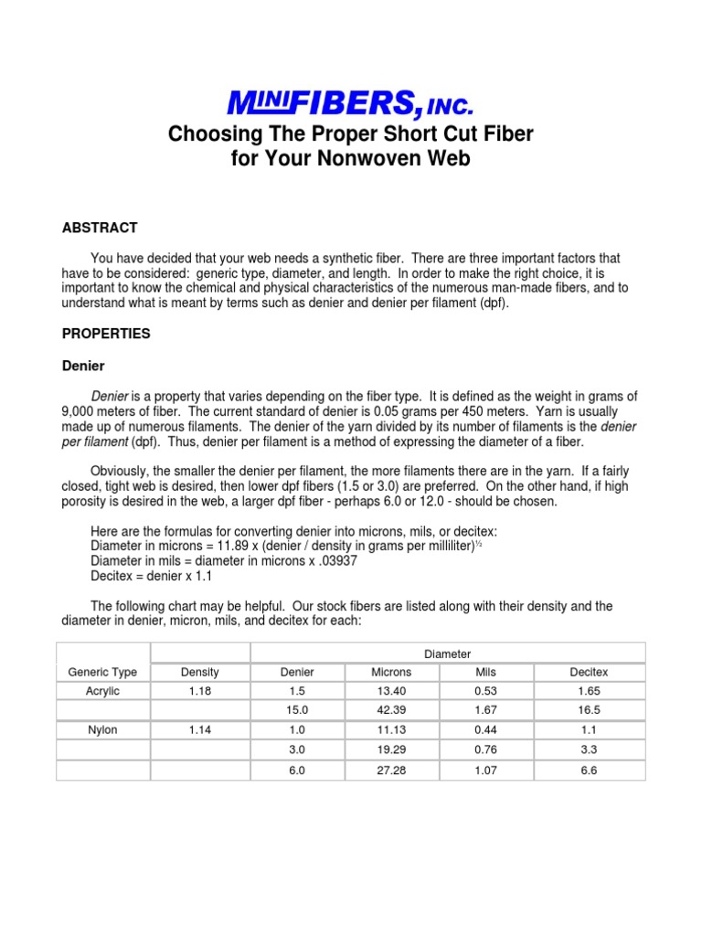 Denier to Micron Conversion Guide | PDF | Fibers | Polyester