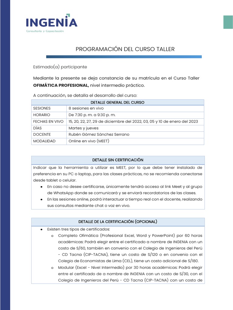 Curso Taller Ofimática | PDF | Software | Informática