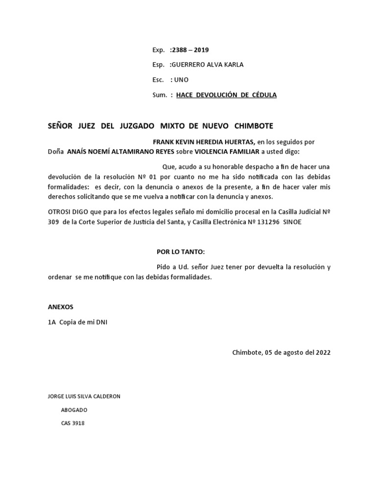 Hace Devolucion de Cedula | PDF