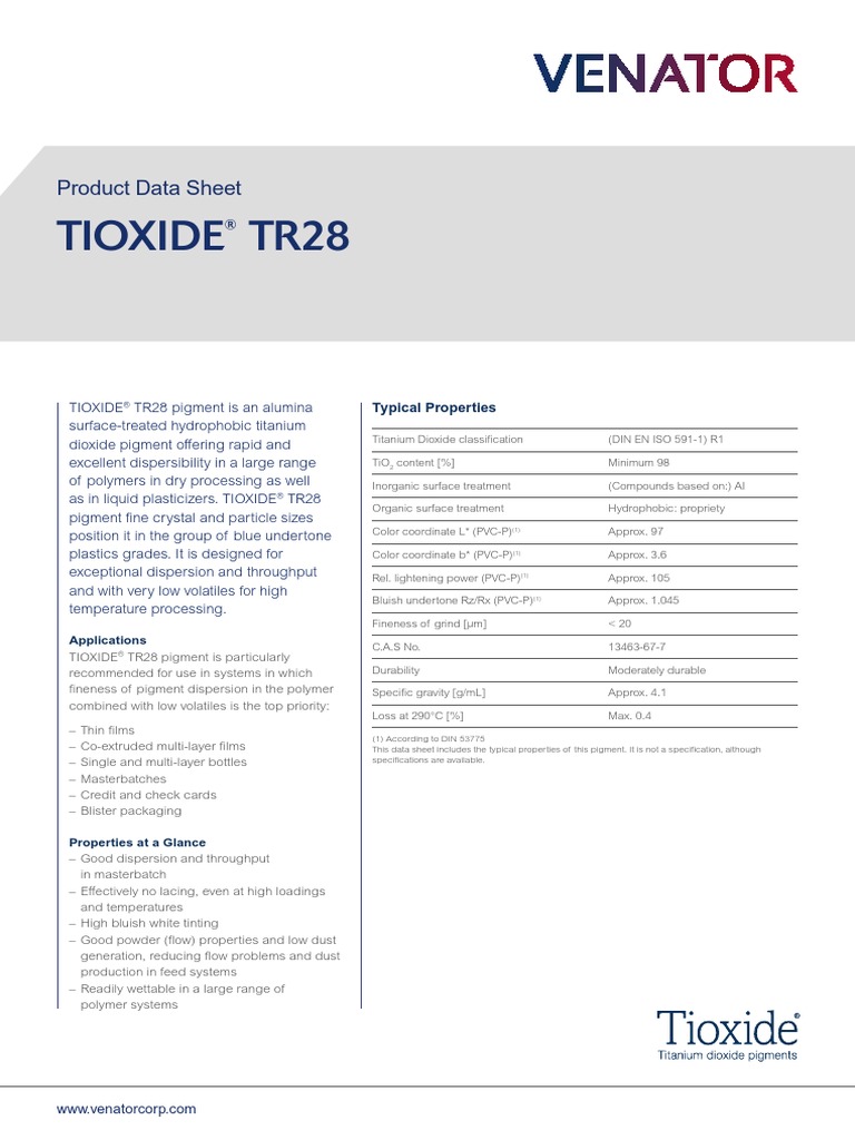 Tioxide TR28 3 | PDF | Titanium Dioxide | Chemical Substances
