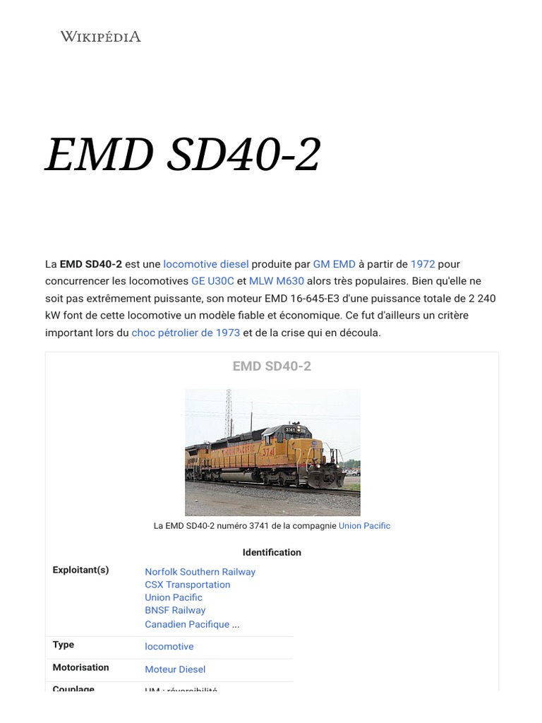 Locomotive EMD SD40-2 : caractéristiques et histoire | PDF | Transport | Véhicules