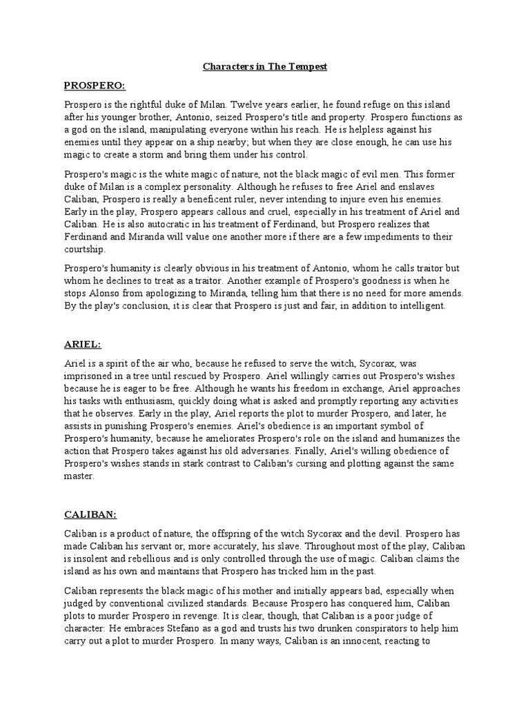 Character Analysis of The Tempest | PDF | The Tempest