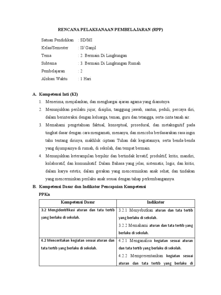RPP Kelas 2 Tema 2 Sub Tema 3 Pembelajaran 2.ari Fix | PDF