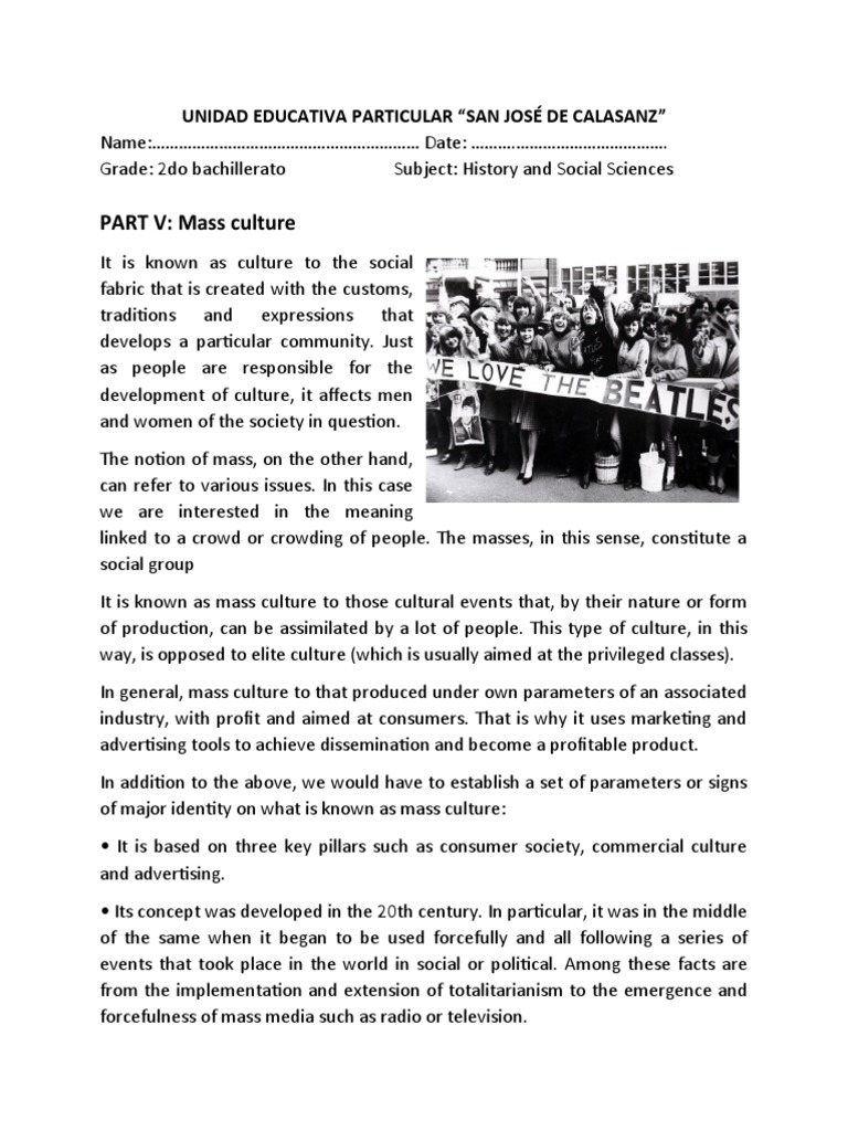 H&ss #5 #10 - Mass Culture | PDF | Consumerism | Popular Culture