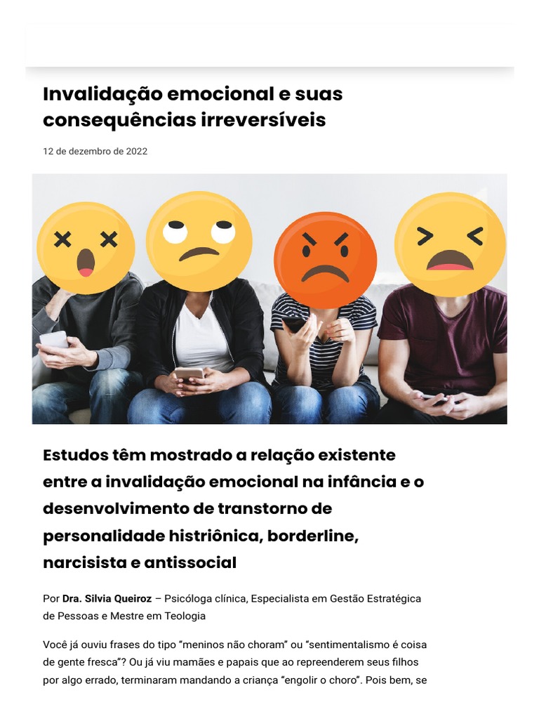 Invalidação Emocional e Suas Consequências Irreversíveis - Mundo | PDF ...