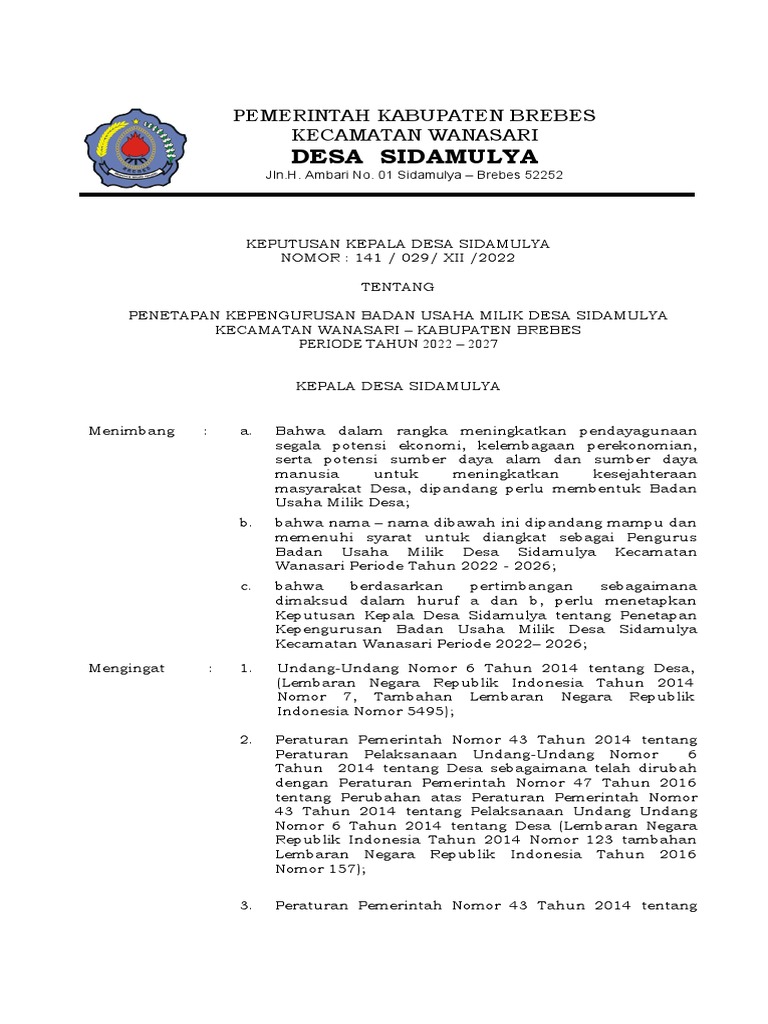 SK Kepengurusan Bumdes | PDF