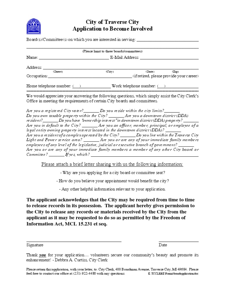 Application To Become Involved | PDF