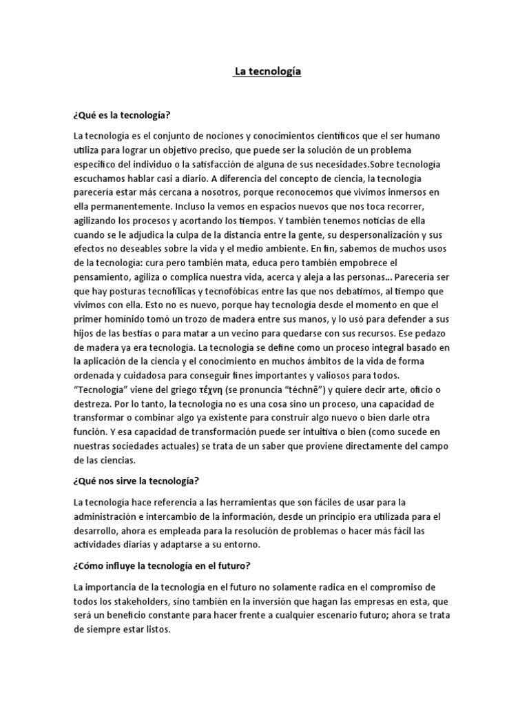 La Tecnología | PDF | Tecnología de información y comunicaciones | Sociedad