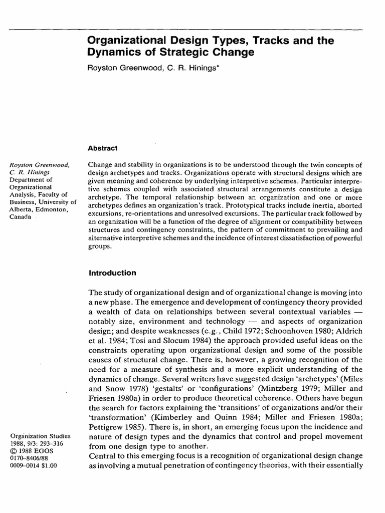 Organizational Design Types, Dynamics Strategic Change: Tracks The of ...