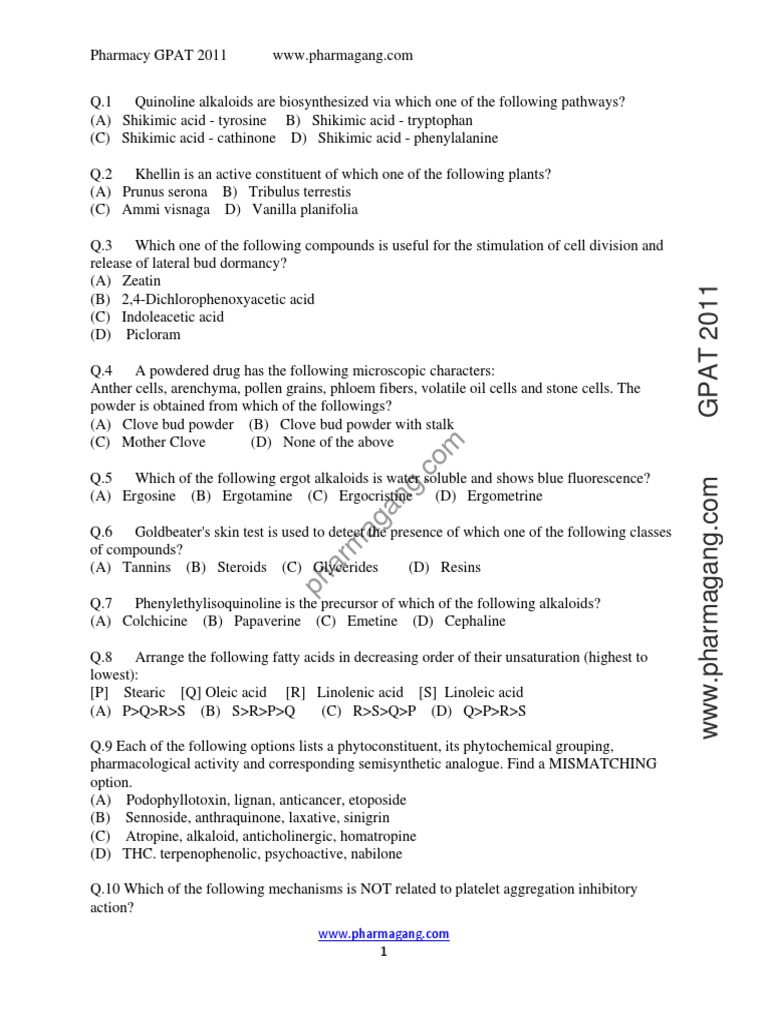 Pharmacy GPAT 2011 Exam Questions | PDF | Chemical Reactions | Ion Exchange