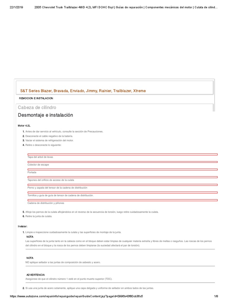 2005 Chevrolet Truck Trailblazer 4WD 4.2L MFI DOHC 6cyl - Guías de ...