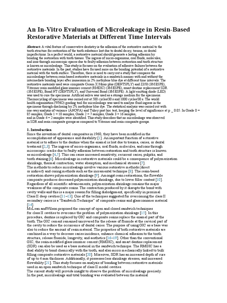 An In Vitro Evaluation Of Microleakage Pdf Dental Composite Building Engineering