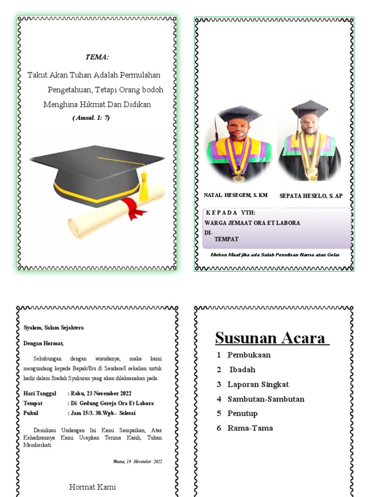 Undangan Wisudawan Natan Dan Sepata Gel. Iii 2022 | PDF