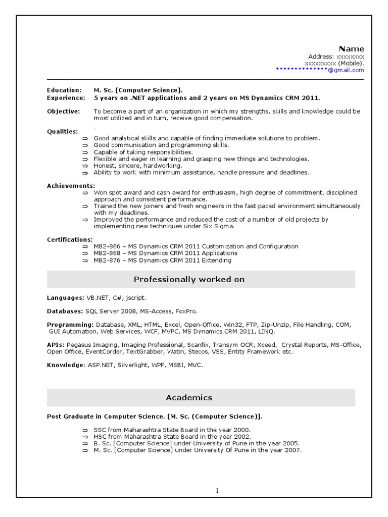 Microsoft Dynamics CRM Sample Resume 3 | PDF | Microsoft Access ...
