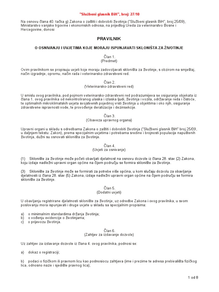 Pravilnik o Osnivanju I Uvjetima Koje Moraju Ispunjavati Sklonista Za ...