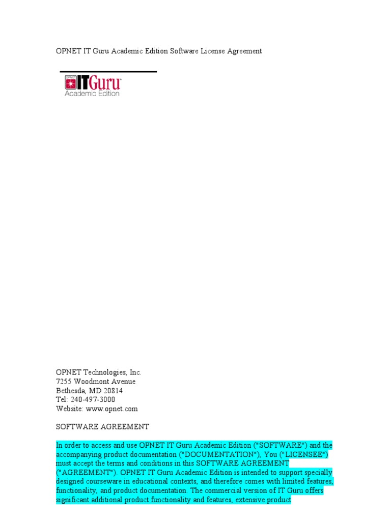 OPNET IT Guru Academic Edition Software License Agreement | Download ...