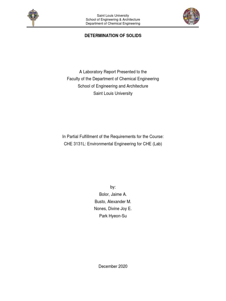 Quantitative Analysis of Solids in a Water Sample: Determining Total Solids, Dissolved Solids ...