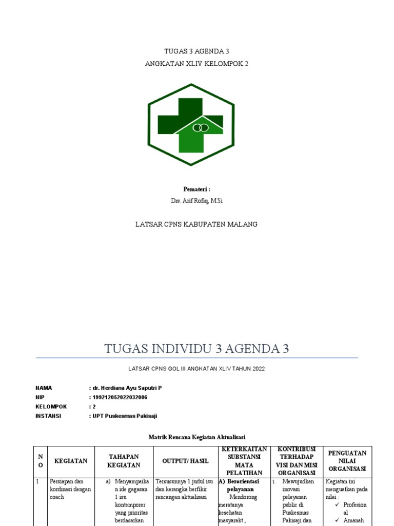 Tugas Gabung - Matriks Aktualisasi - Angk - Xliv KLP 2 | PDF
