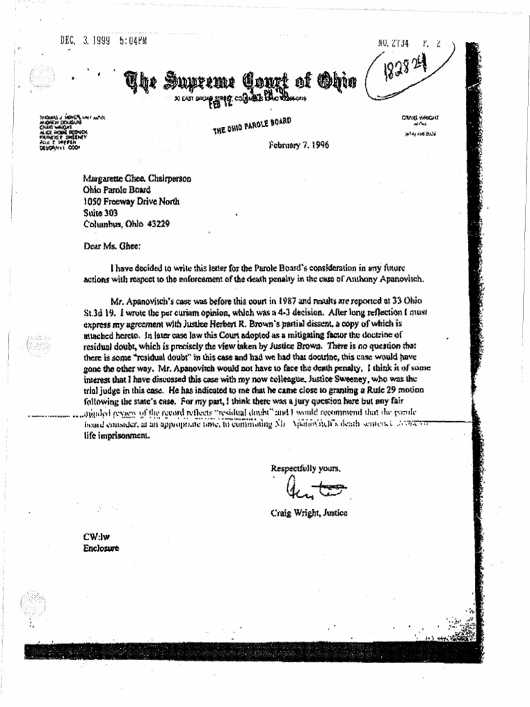 Parole Board From Justice Craig Wright | PDF