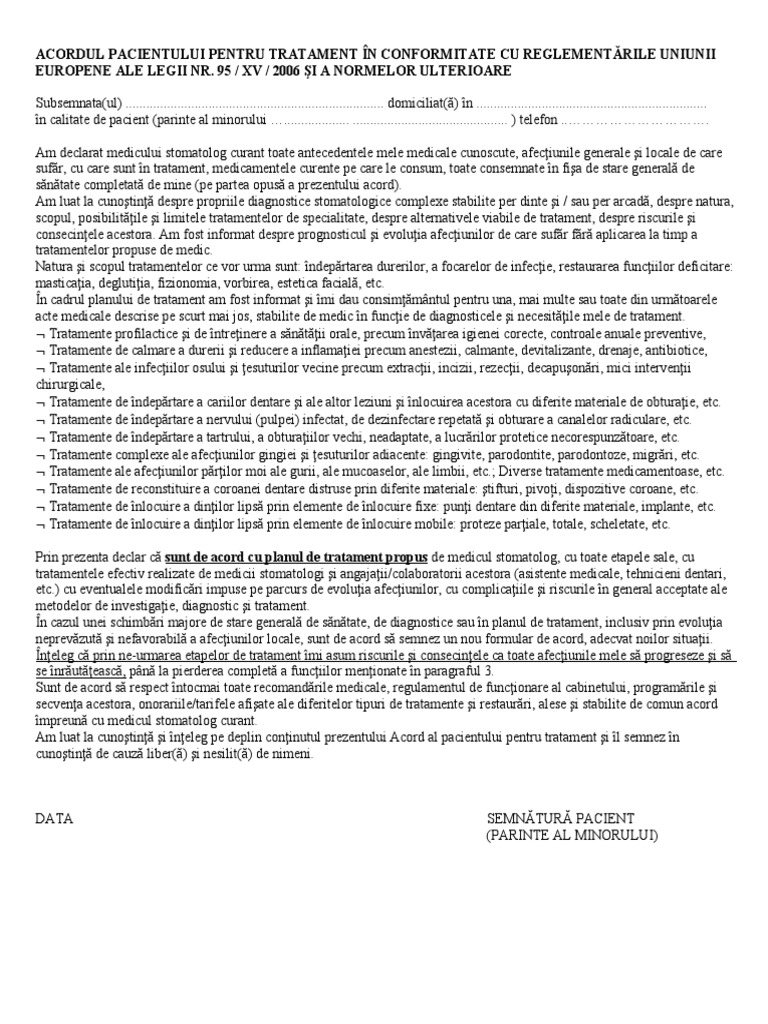 Acordul Pacientului Pentru Tratament | PDF