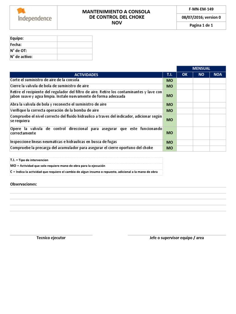 Mantenimiento A Consola de Control Del Choke Nov - v00 | PDF