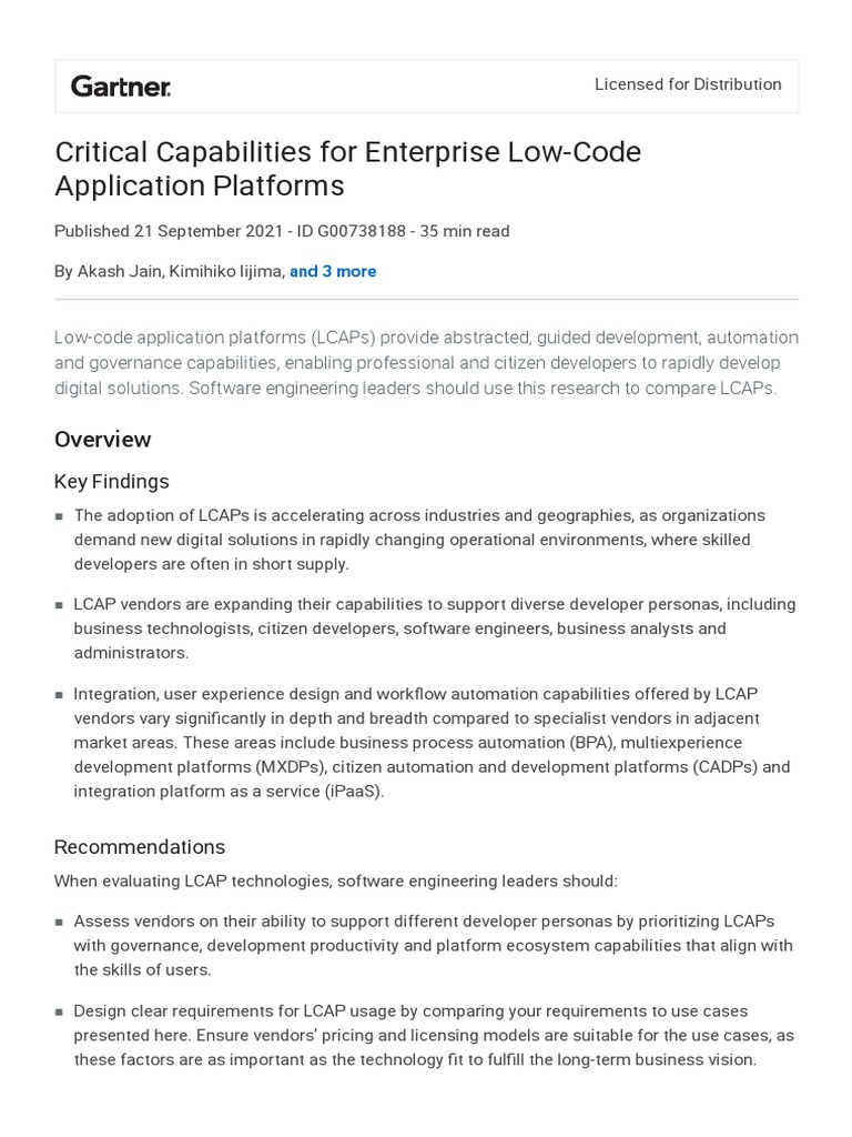 Gartner - Critical Capabilities For Enterprise Low-Code Application ...