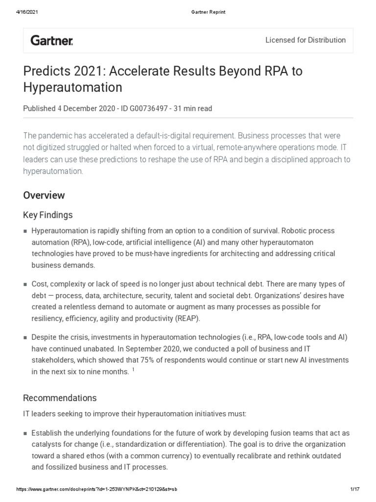 Gartner - Predicts 2021 - Accelerate - Results - Beyond - RPA - To ... Gartner - Predicts 2021 - Accelerate - Results - Beyond - RPA - To ...