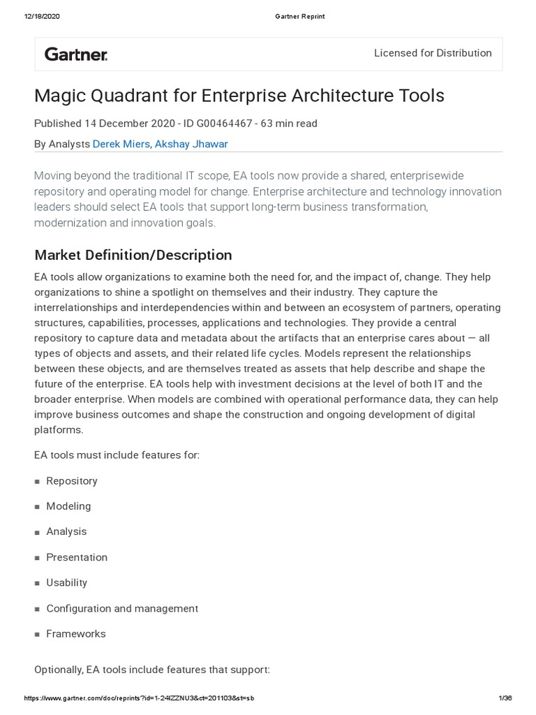 Gartner - Magic Quadrant For Enterprise Architecture Tools-2020Q4 | PDF ...
