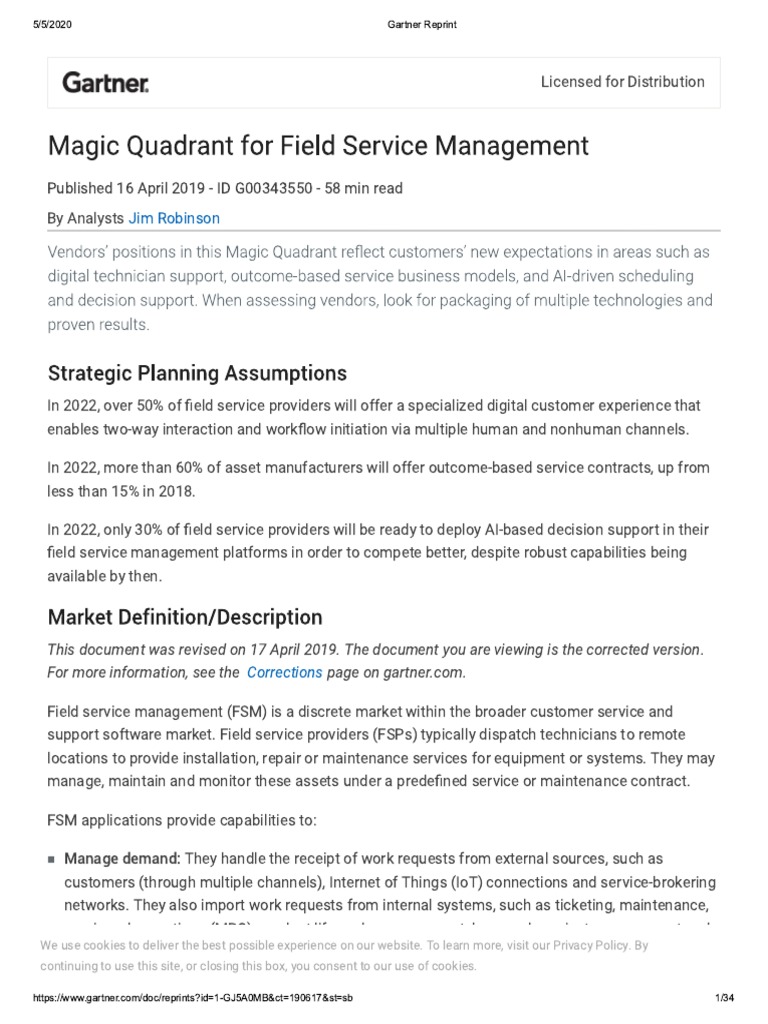 Gartner - Magic Quadrant For Field Service Management-2019Q2 | PDF