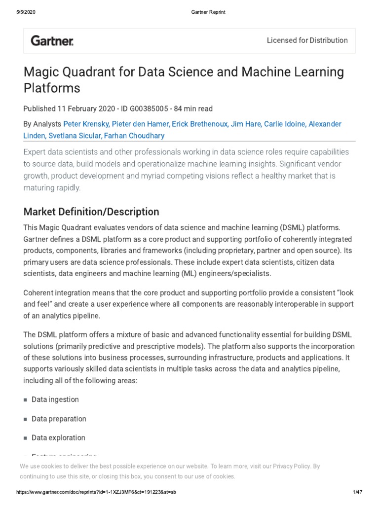 Gartner - Magic Quadrant For Data Science and Machine Learning ...