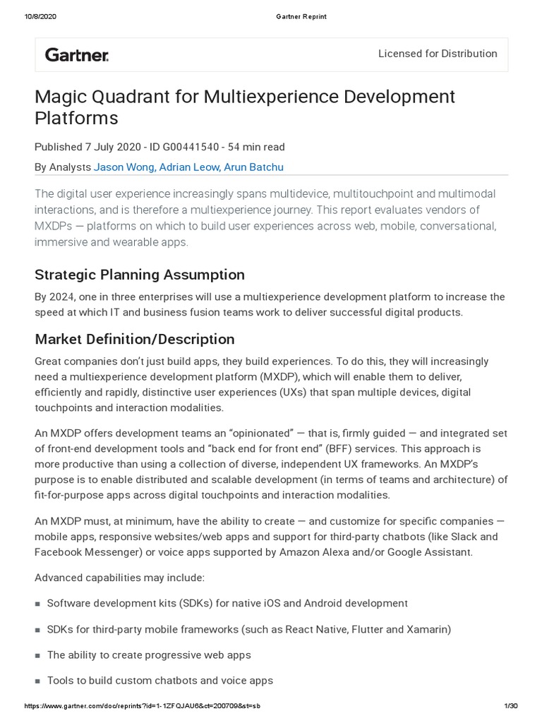 Gartner - Magic Quadrant For Multiexperience Development Platforms ...