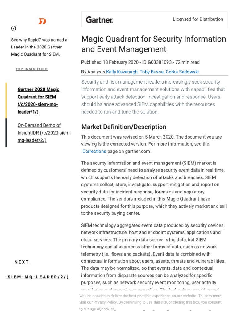 Gartner - Magic Quadrant For Security Information and Event Management-2020Q1 | PDF