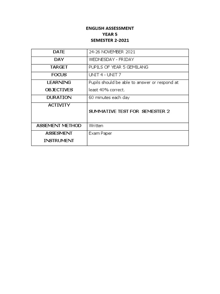 Summative Test Lesson Plan Pdf