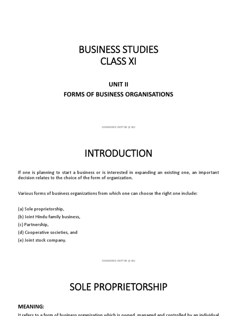 Unit 2 Forms of Business Organisations | PDF | Partnership | Sole ...