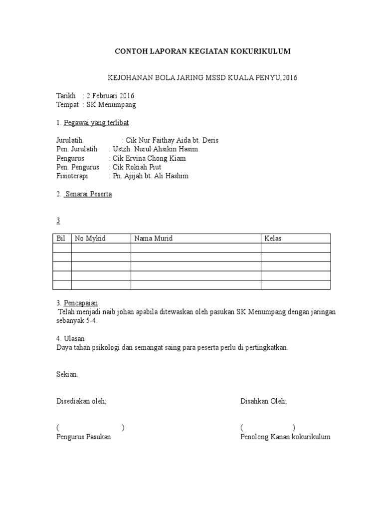 Contoh Laporan Kegiatan Kokurikulum | PDF