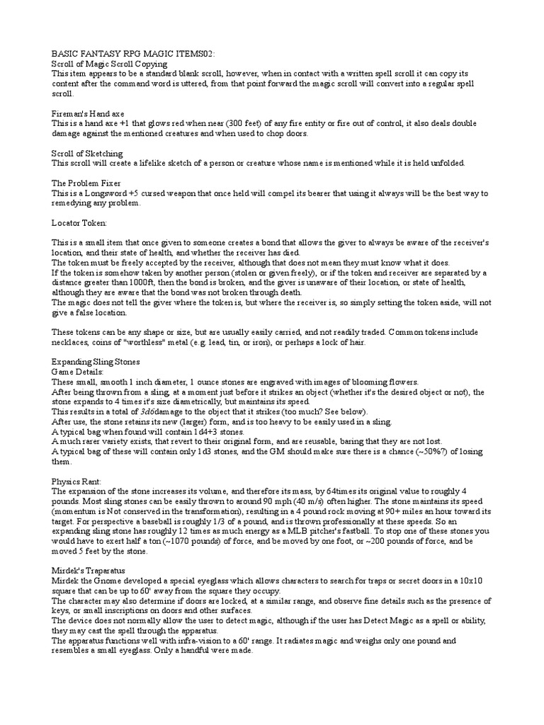 Fantasy RPG Magic Items List | PDF | Force