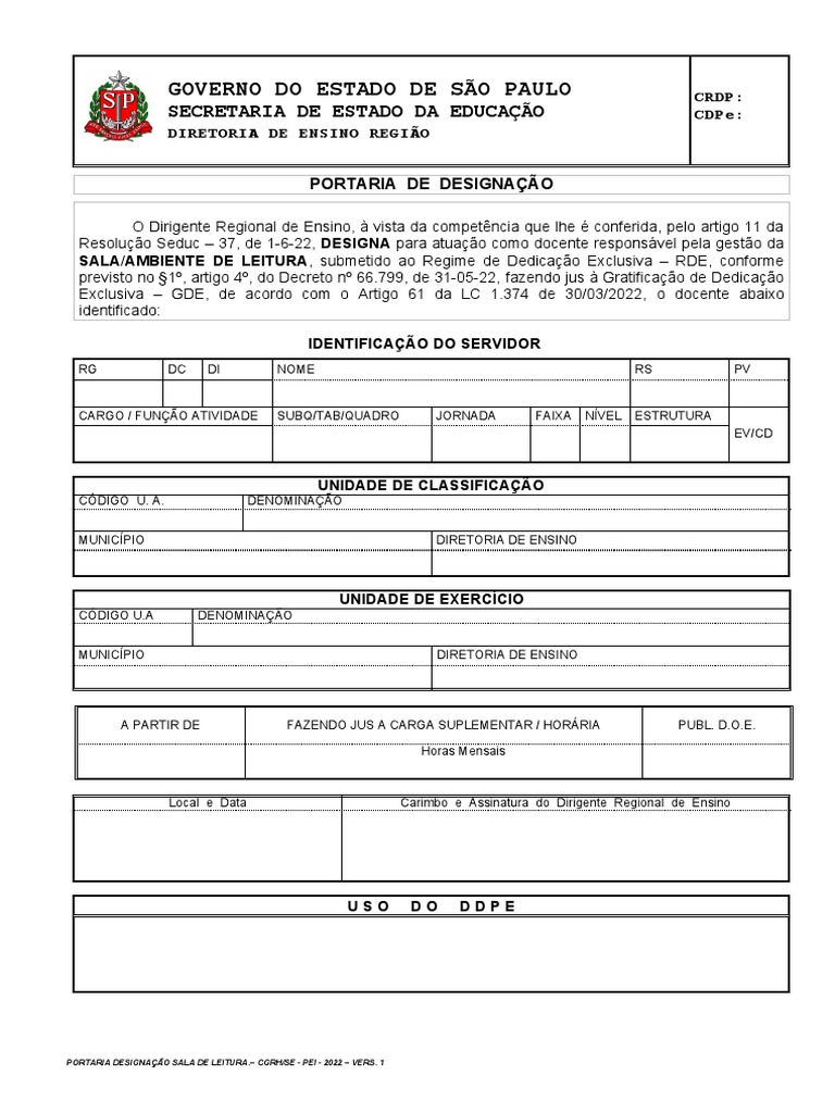 2022 - Modelo Portaria Des Sala de Leitura - Pei | PDF