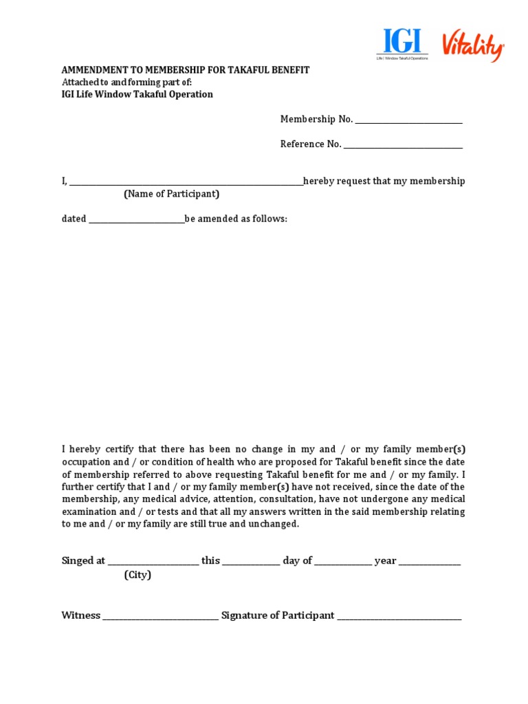Takaful Membership Amendment Form | PDF