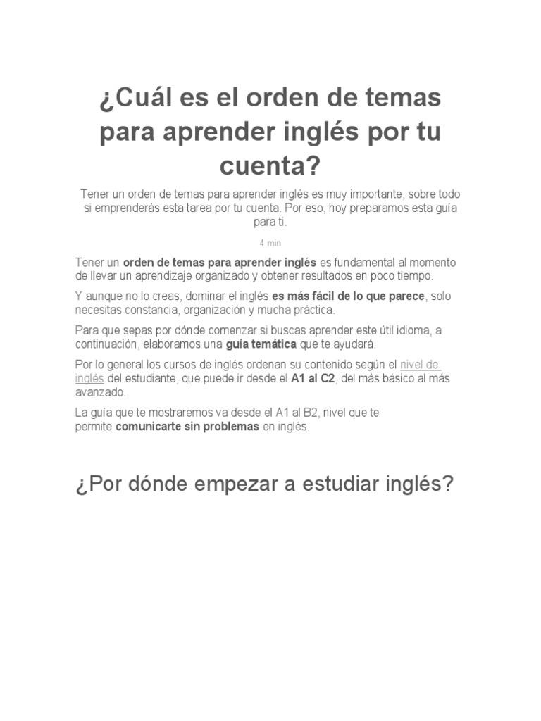 Cuál Es El Orden de Temas para Aprender Inglés Por Tu Cuenta | PDF ...