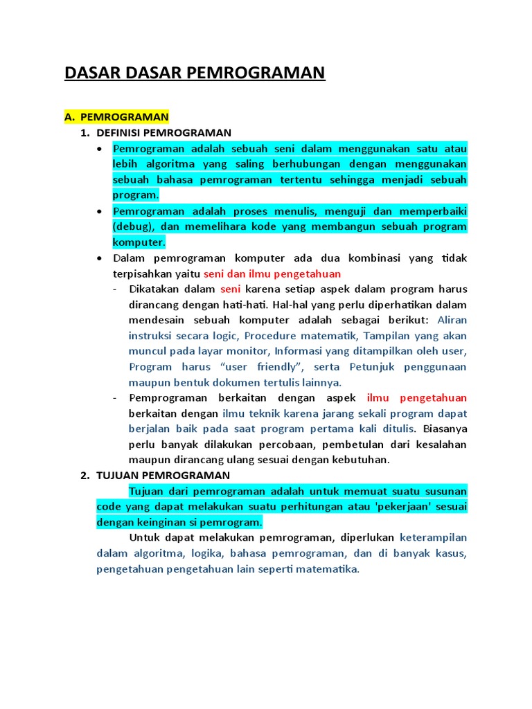 Dasar-Dasar Pemrograman dan Definisi | PDF