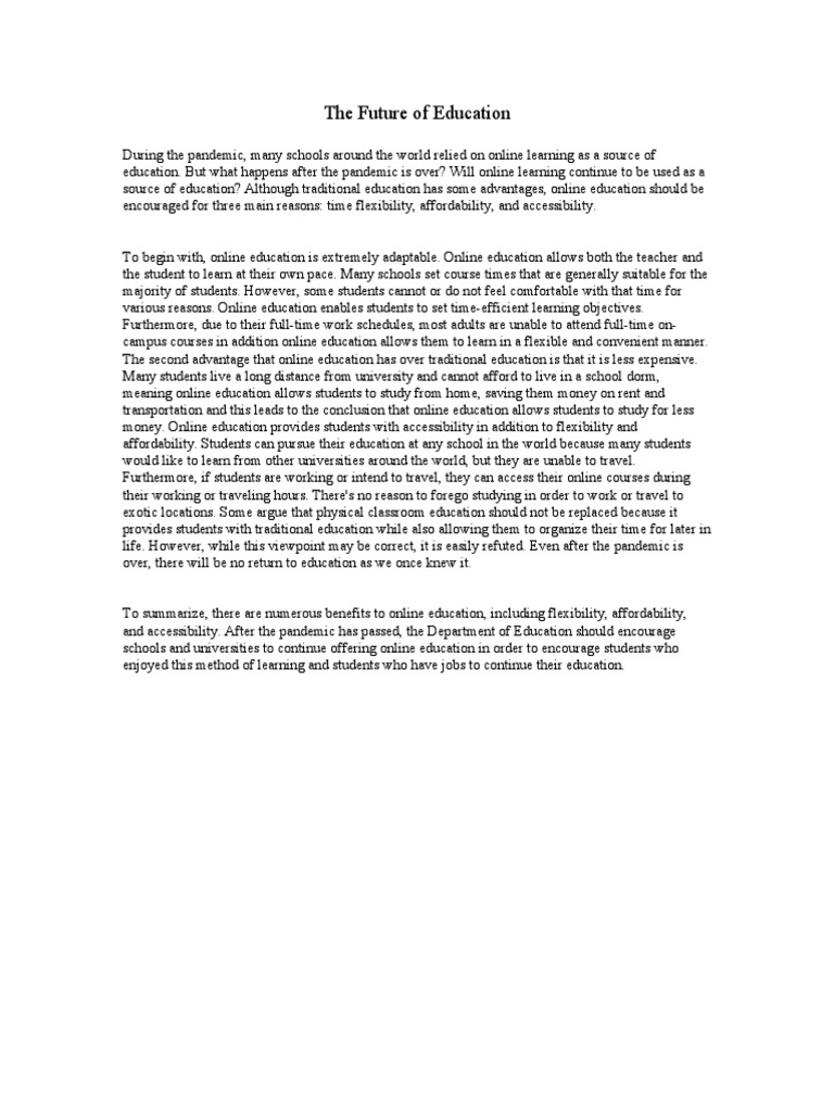 The Future of Education (Argumentative Essay) | PDF | Distance ...