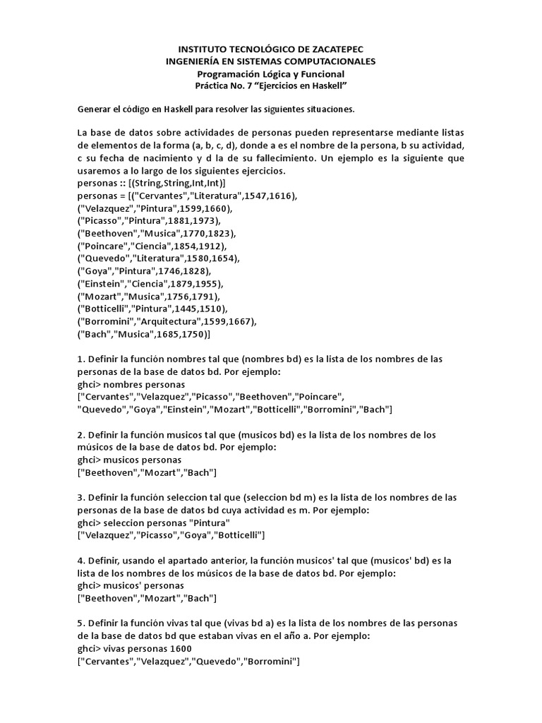Práctica 7 Ejercicios Haskell | PDF | Informática | Programación de computadoras