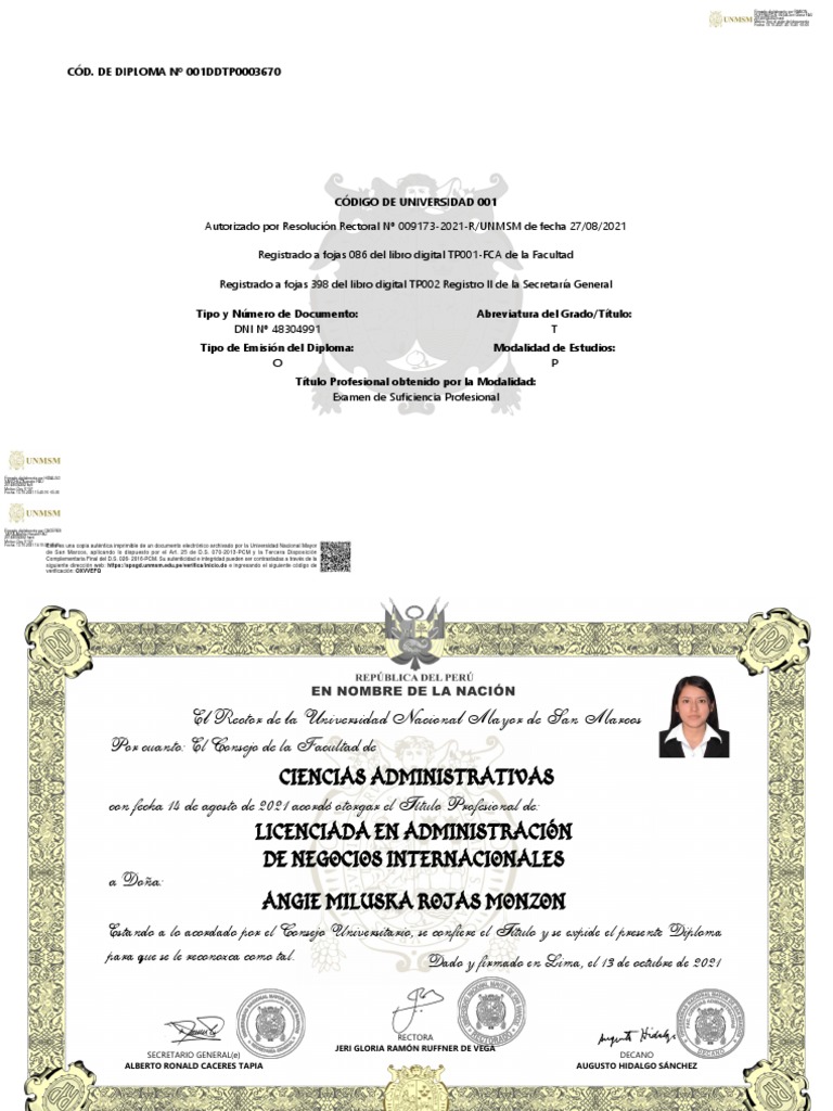 Diploma de Título Profesional #001ddtp0003670-Unmsm | PDF