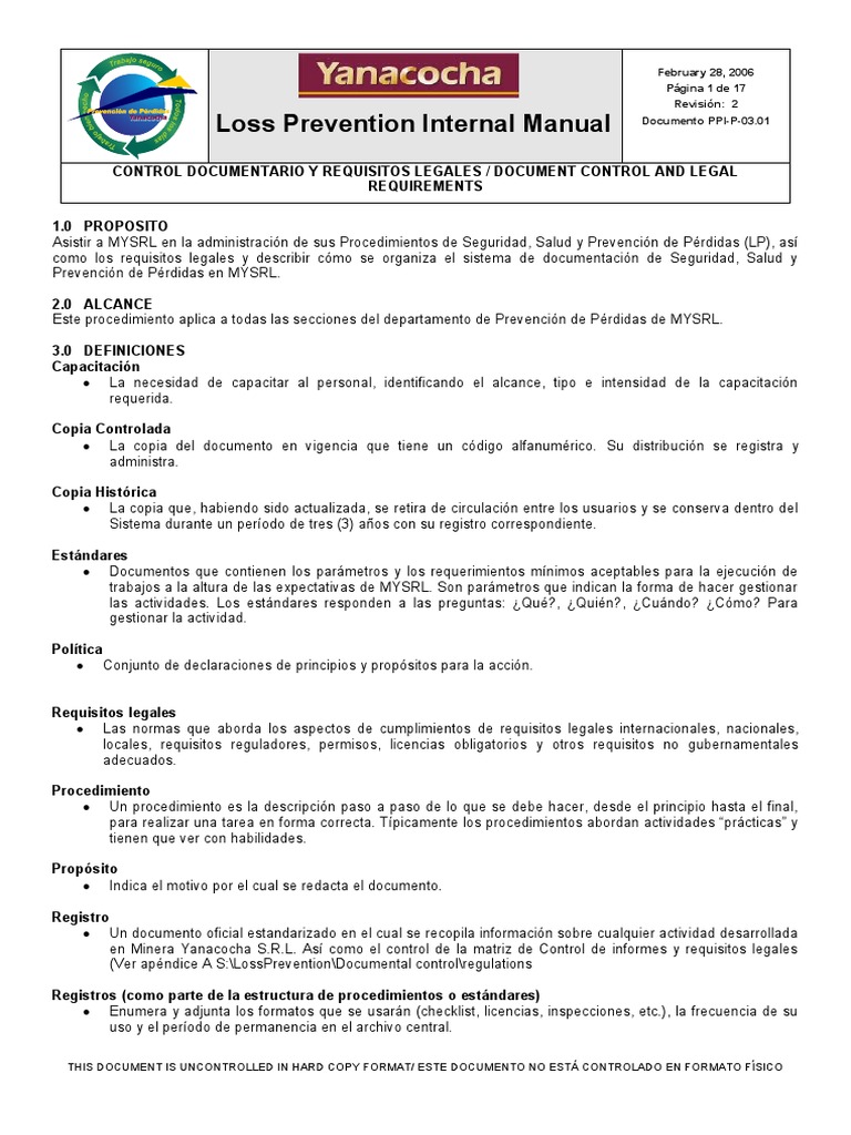 PPI-P-03.01 Control Documentario y Requisitos Legales | PDF | Contraseña