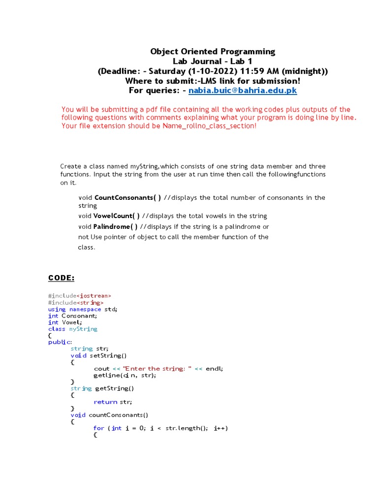 OOP Lab 1: String Analysis Assignment | PDF
