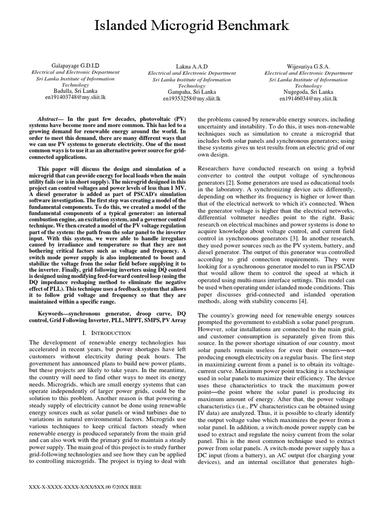 Islanded Microgrid Benchmark | PDF | Power Inverter | Solar Power