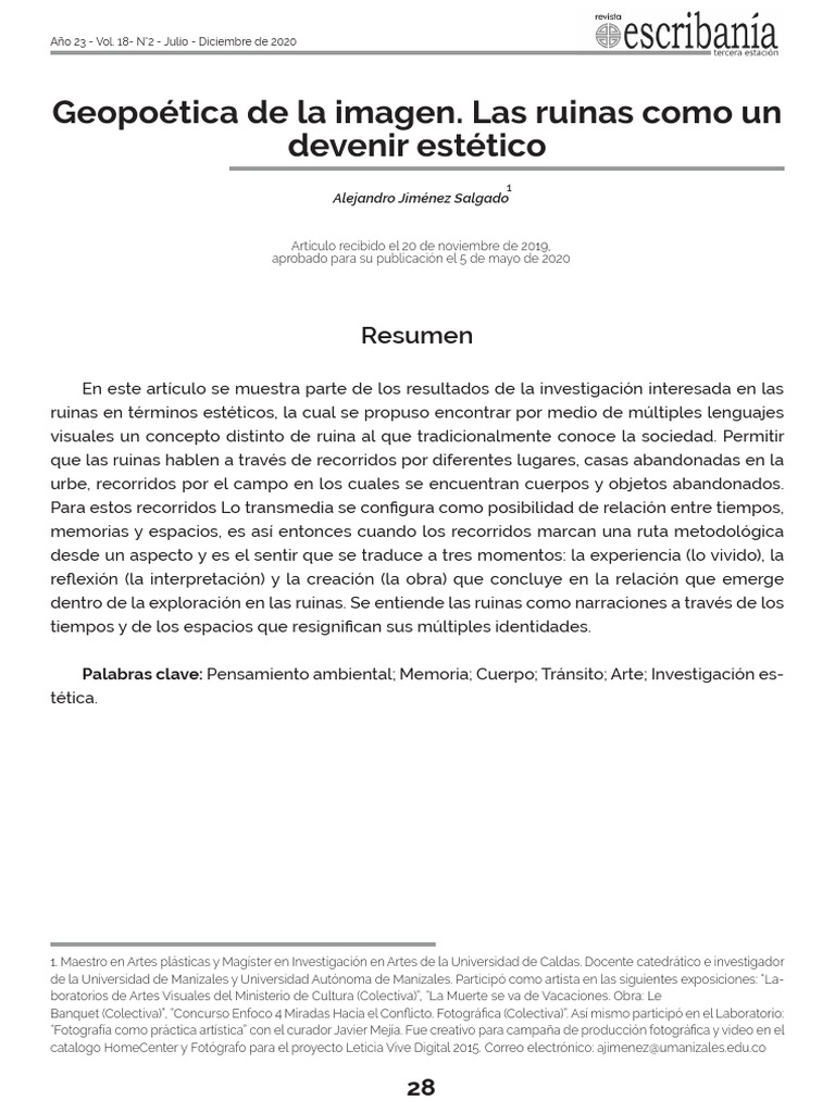 Geopoética de La Imagen. Las Ruinas | PDF | Paisaje | Experiencia