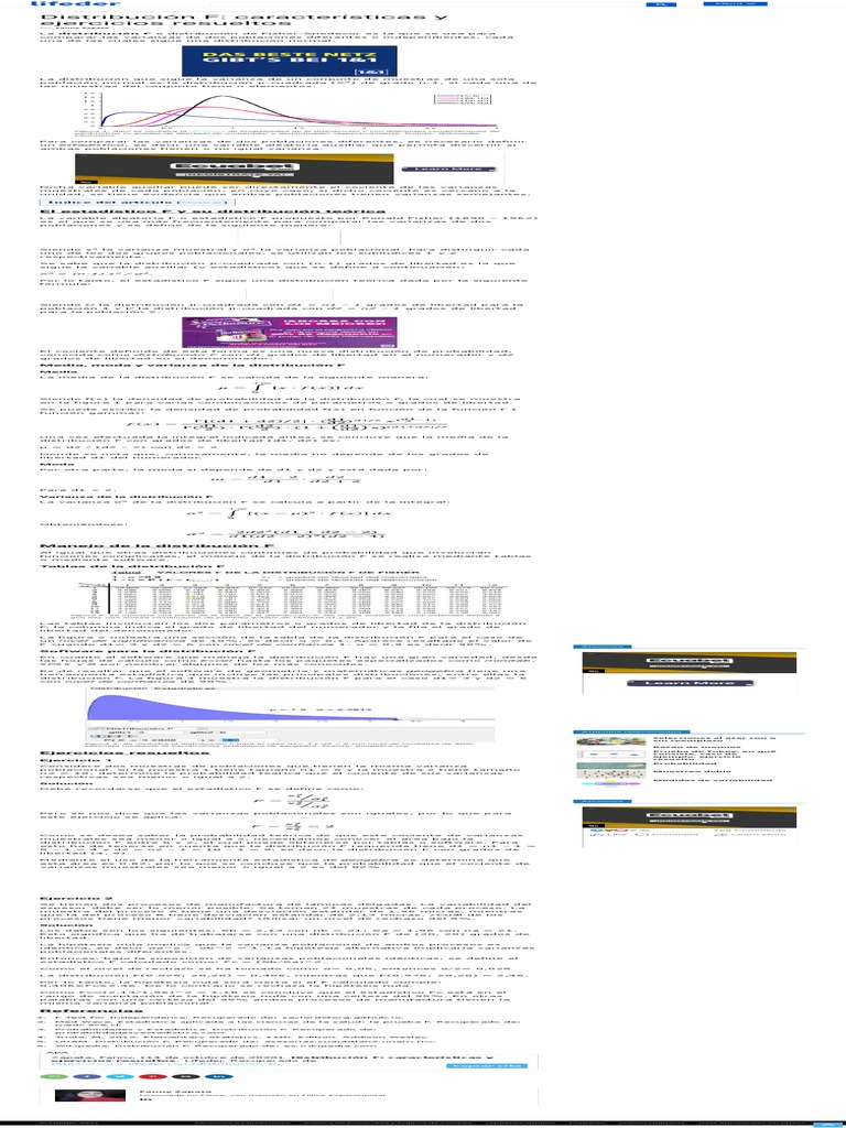 Distribución F: Características y Ejercicios | PDF | Media | Diferencia