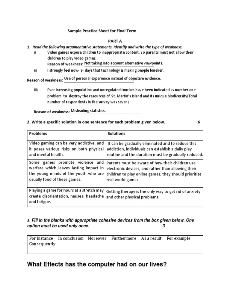 Sample Practice Sheet For Final Term | PDF | Waste | Academic Term